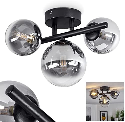 Chehalis ceiling light, modern ceiling light, metal/glass black smoke ...