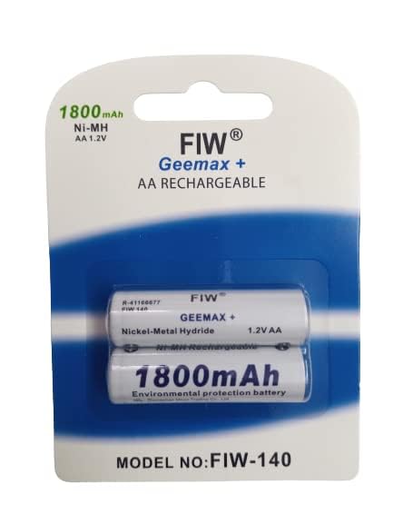 FIW AA 1.2v 1800 mAh High Capacity Ni-MH Rechargeable Small Pencil Cell ...