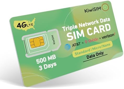 Amazon.com: KiwiSIM Prepaid SIM Card 500MB 4G LTE Compatible AT&T, T ...