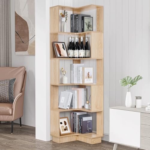 Amazon.com: KINGBO 6-Tier Corner Bookshelf, 75" Tall Solid Wood ...
