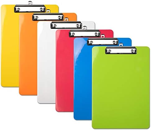6 Coloured Plastic Clipboards | Strong 12.5 x 9 Inch (A4 Size) Multi ...
