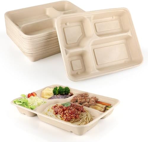 Amazon.com: TCAIRG 50 Pack 4-Compartment Disposable Plates, 11" x 8 ...