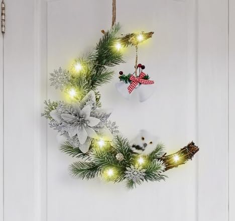Amazon.com: Light Up White Winter Christmas Wreath - 12 Inch Flocked ...