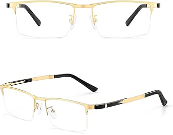 Amazon.com: OKATOR Gold Metal Half Frame Computer Readers Blue Light ...