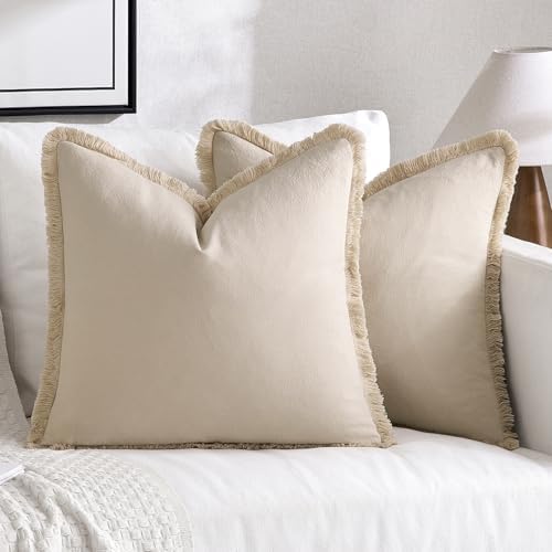 Amazon.com: Foindtower Set of 2 Decorative Linen Fringe Throw Pillow ...