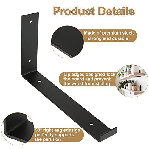 GOYADA 4 Pcs Black Shelf Brackets 10 Inch, 90 Degree Heavy Duty ...