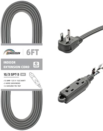Amazon.com: HONDERSON 6FT White Extension Cord with Flat Plug, 16/3 SPT ...