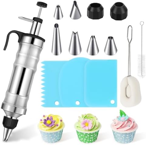 Icing Piping Kit, Cake Icing Piping Gun 14Oz Stainless Steel Piping ...