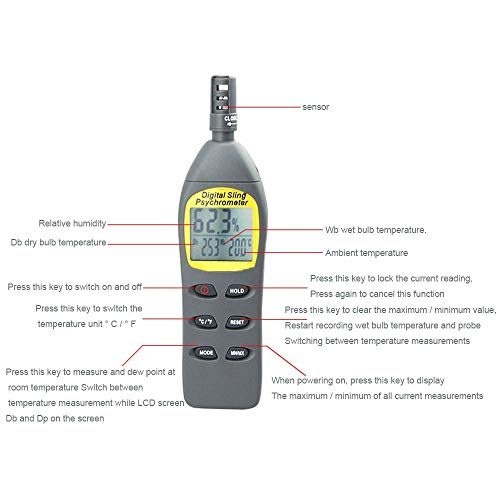 Digital Psychrometer Handheld Backlight Temperature Humidity Meter With ...