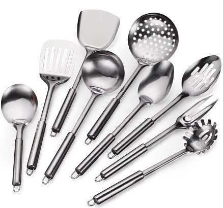 9 Piece Set Stainless Steel 410 Utensil Set Soup Ladle, Slotted Pasta ...
