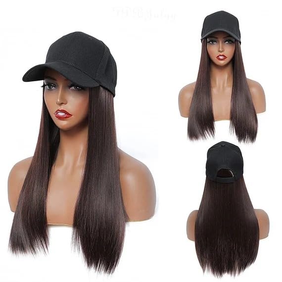 DAZZ LOOK Wig Cap Long Straight Hat Wig Brown Wigs Connect Synthetic ...