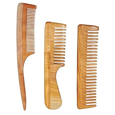 Neem Wood Combs Set of 3, Includes Fine Tooth, Fine Tooth Handle, Fine ...