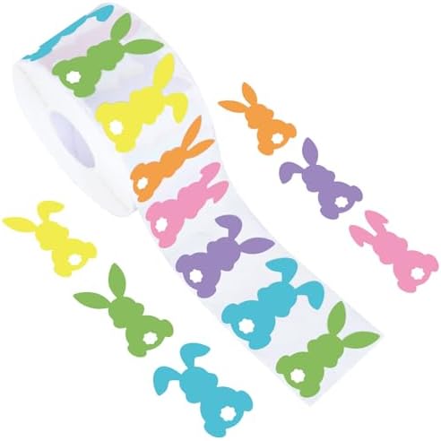 Amazon.com: Whaline 1000Pcs Easter Bunny Stickers Roll Cute Colorful ...