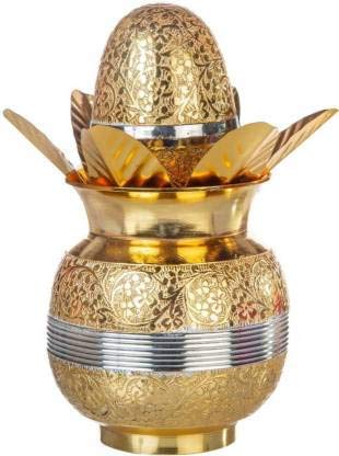 Delhi Gift House Gold Plated Mangal Kalash with Coconut for Puja Temple ...