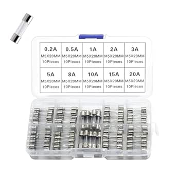 Glass Quick Fast Blow Fuse, 100pcs Glass Tube Fuses Assorted Kit 0.2A ...