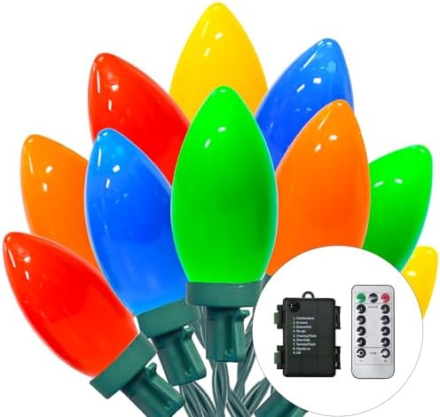 27.5FT C9 LED Outdoor Battery Operated Lights with 8 Mode Remote ...