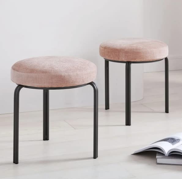 NUTECH IMPEX Modern Stacking Stool (Distressed Velvet, Light Pink ...