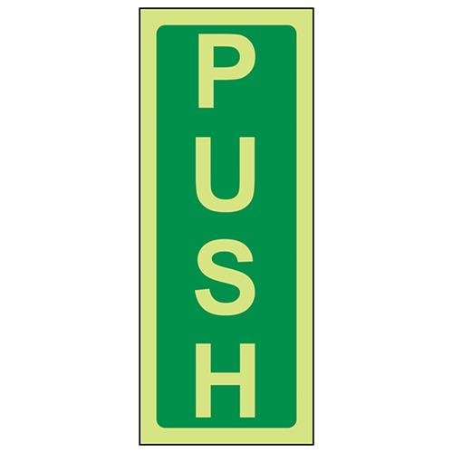 VSafety Glow In The Dark Push Sign – 60mm x 150mm – Rigid Plastic ...