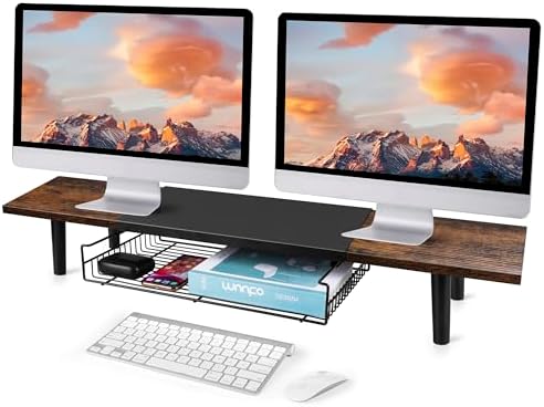 Amazon.com: TEAMIX Dual Monitor Stand Riser with Drawer - Length and ...