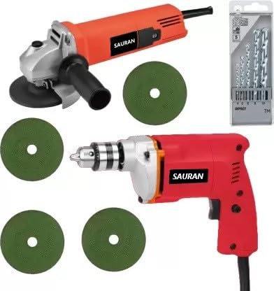 HEAVY DUTY 10MM DRILL MACHINE WITH 5PCS BITS & ANGLE GRINDER WITH 4 ...