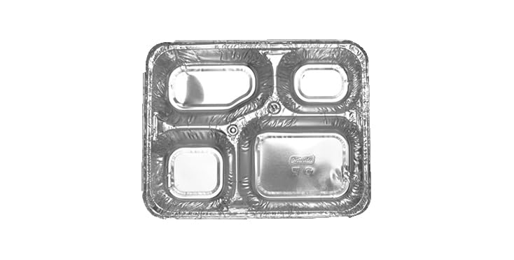 [90pcs] 4-Compartment Foil Food Container with Lid Rectangular Food ...