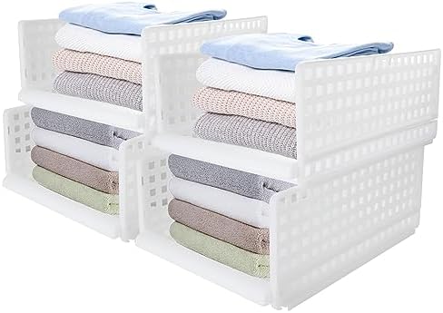 Wardrobe Storage Organiser Boxes,4 Sets Plastic Storage Baskets Drawers ...