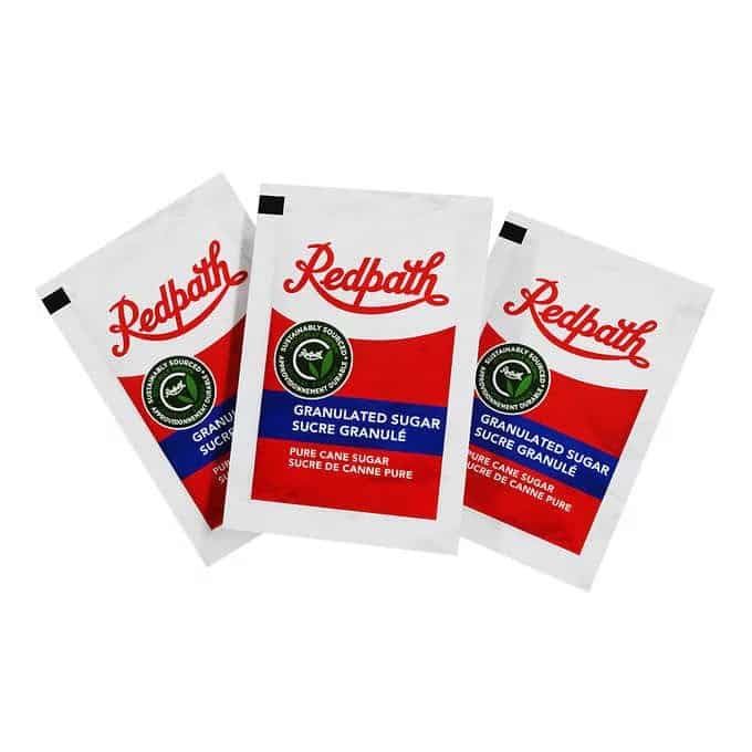 White Sugar Redpath Sugar Sachets 100ct Ideal for Servings of Coffee ...