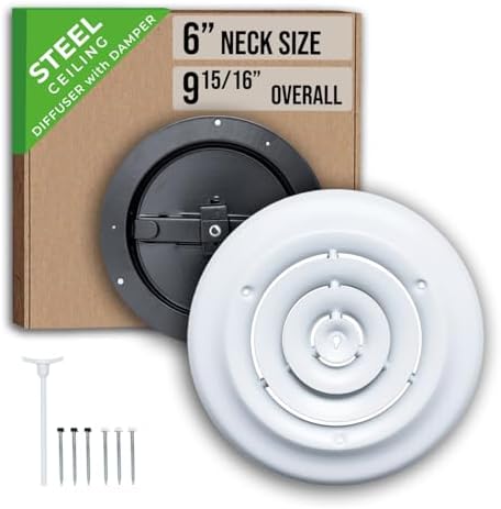 Amazon.com: Fits 6 Inch Neck Air Duct | Steel Round Air Supply Diffuser ...