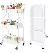 Amazon.com: 3 Tier Foldable Rolling Cart with Wheels, Folding Utility ...