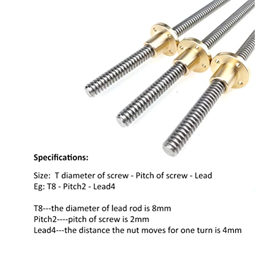 T8 8mm Lead Screw 1000mm /39.37 inch with Brass Nut for 3D Printer ...