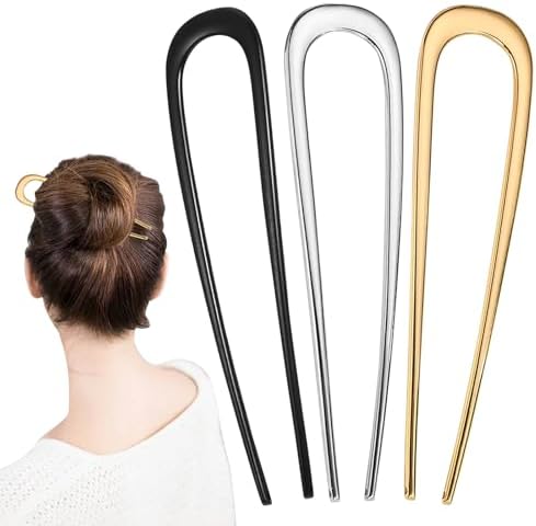 Amazon.com : YONOY 3pcs Metal French Hair Pins,U-Shaped Long Chignon 2 ...