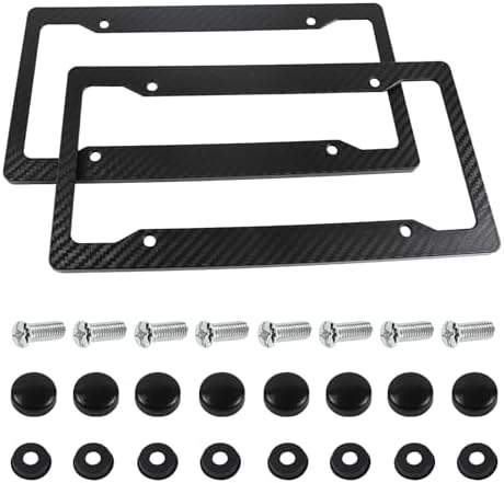 Amazon.com: Hbxdeco 2PCS License Plate Frame, Black Carbon Fiber License Plate Frame, Waterproof ...