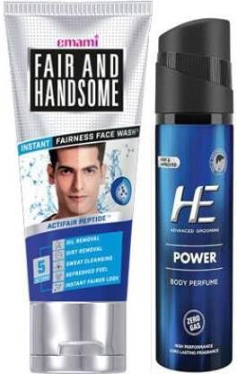 EMAMI Instant Fairness Face Wash 50g (50g) & HE POWER Perfume Body ...