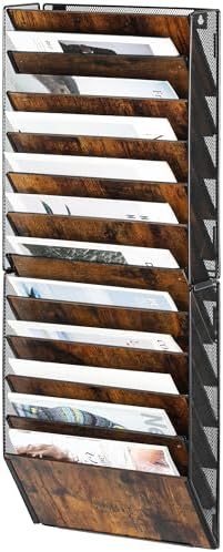 Solinxe Hanging Wall File Holder 12 Tier Wooden Paper Document Storage ...