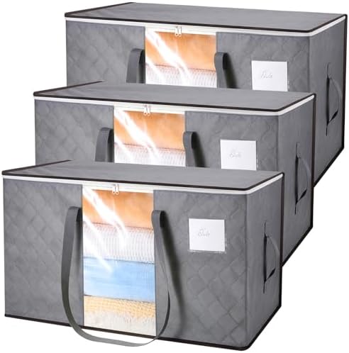 Yafe 3 Pack Large Clothes Boxes with Lids, 91L Capacity Storage Bags ...
