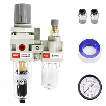 RIH Pneumatics Compressed Air Filter Regulator Lubricator Combo Water ...