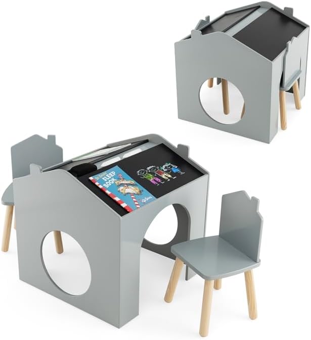 Amazon.com: INFANS Kids Table and Chair Set, Wood Multi Activity Table ...