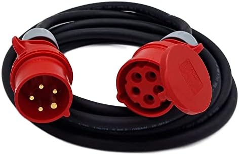 Three Phase 16 Amp 5-Pin IP44 Red Mains Plug to Socket Extension lead 2 ...