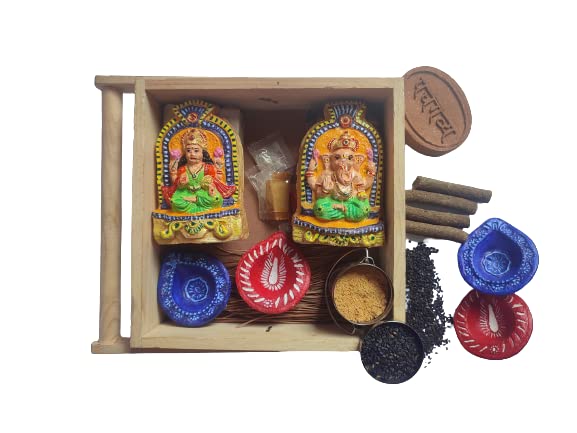 Buy Sanju Arts Pooja Pack with Samagri, Colored Lakshmi Ganesh, Kale ...