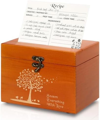 Amazon.com: CypherX Wooden Recipe Box - 50 Blank Recipe Cards and Box ...