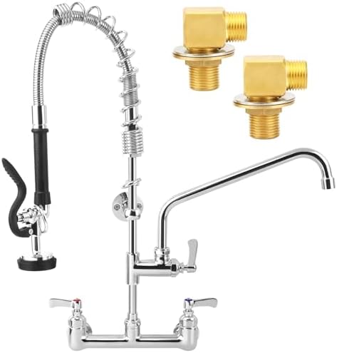 25" Height Commercial Faucet with Sprayer, 8" Adjustable Center & 12 ...