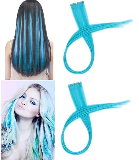 kerav Good Length Straight Light Blue Color Strick Hair Extension ...