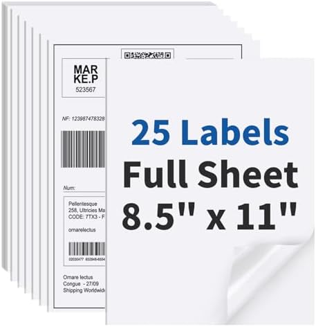 Amazon.com : TYH Supplies Full Sheet Shipping Address Labels White Matte 8.5 x 11 Inch, 25 ...