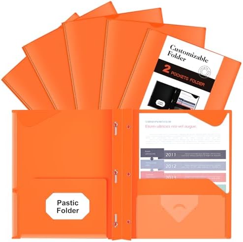 Amazon.com : Plastic Folders with Prongs and Extra Pocket, Heavy Duty 2 ...