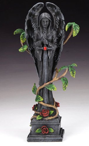 DARK GOTHIC GUARDIAN ANGEL ON PEDESTAL STATUE INTERTWINED WITH ROSES ...