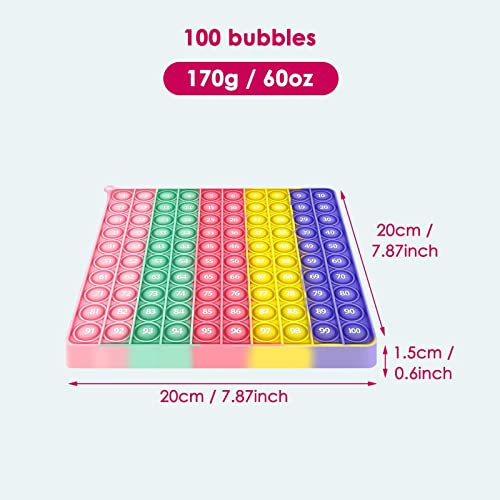 BOOWEN Pop It 10 x 10 cm Silicone Push Bubble Fidget Toy 20 cm Sensory ...