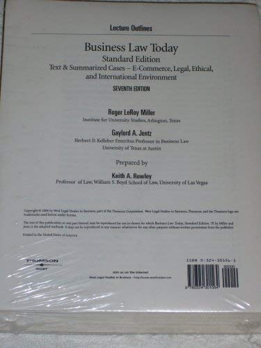 Lecture Outlines : Business Law Today , Standard Edition, Text ...