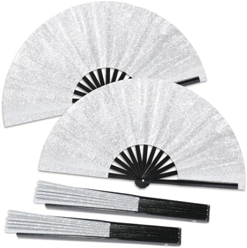 Amazon.com: Vercraft 24 Pcs Large Glitter Rave Fans Handheld Folding ...