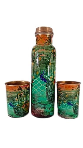 PARAM COLLECTION'S Copper Bottle 1 Litre Gift Set Meena Print : Amazon ...