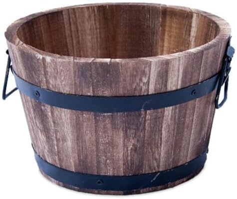 Fyne-Finds Round Burnt Wood Whiskey Barrel Planter 24cm, 9inch Garden ...